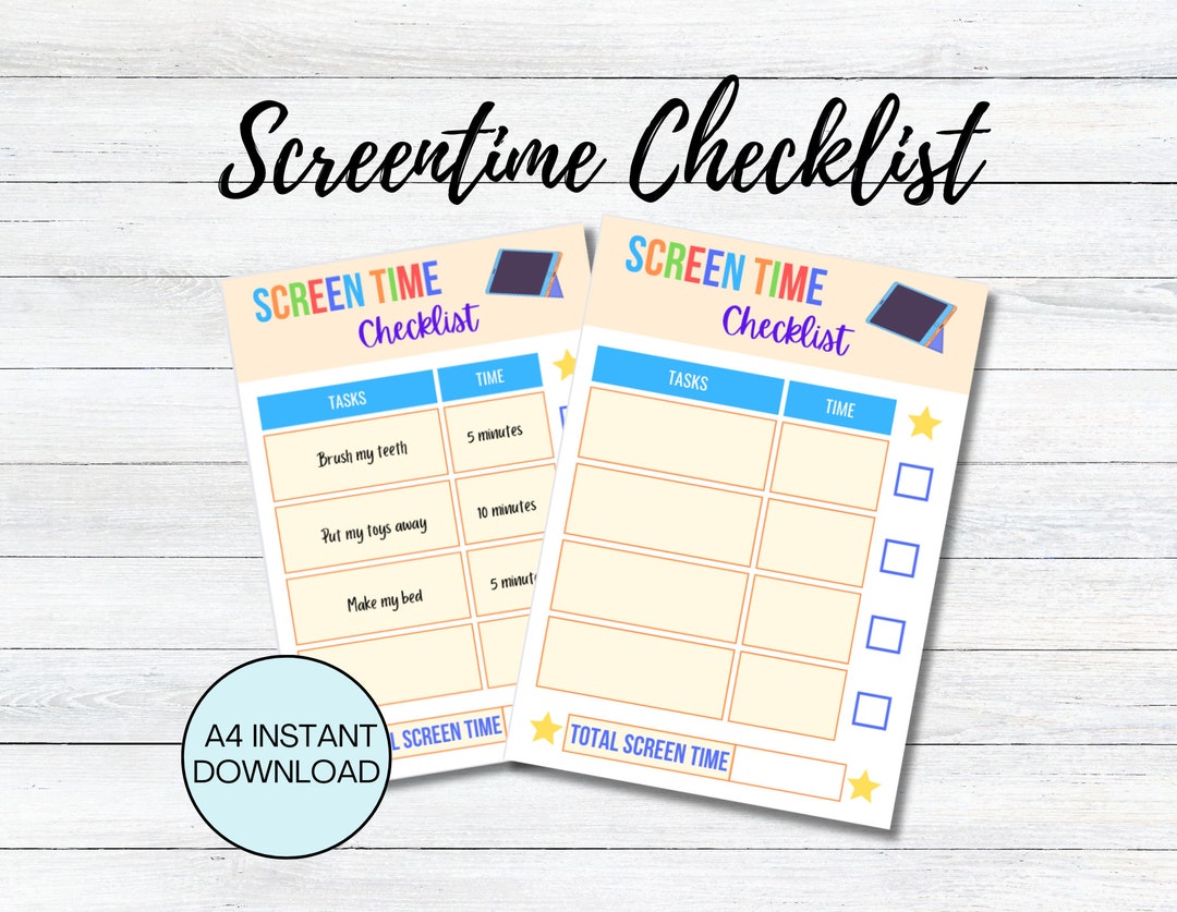 Printable Screen Time Daily Checklist, Weekly Summer Checklist, Summer ...