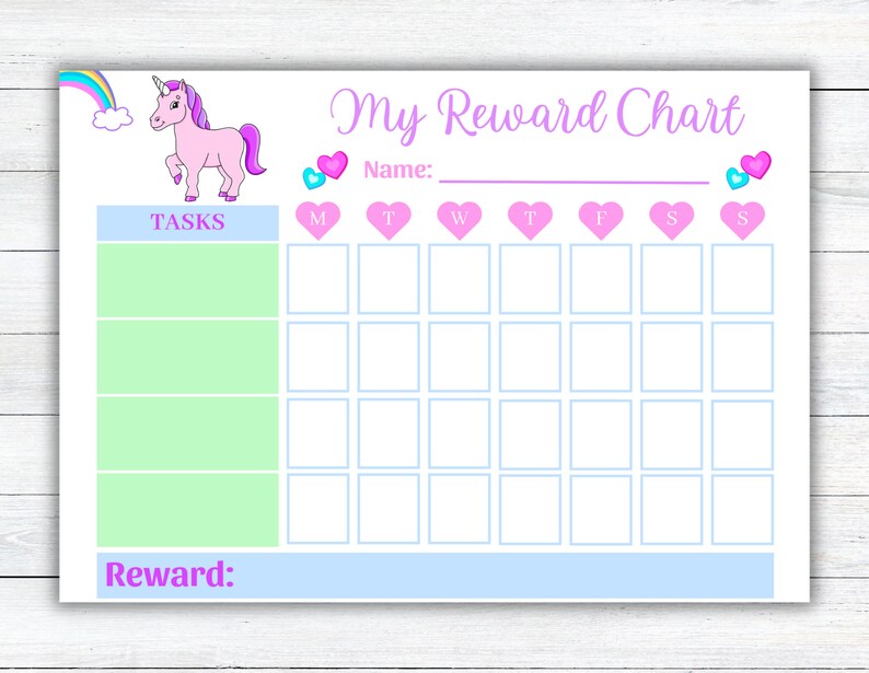 Kids & Toddler Reward Chart Printable, Rainbow, Hearts, Daily Weekly ...