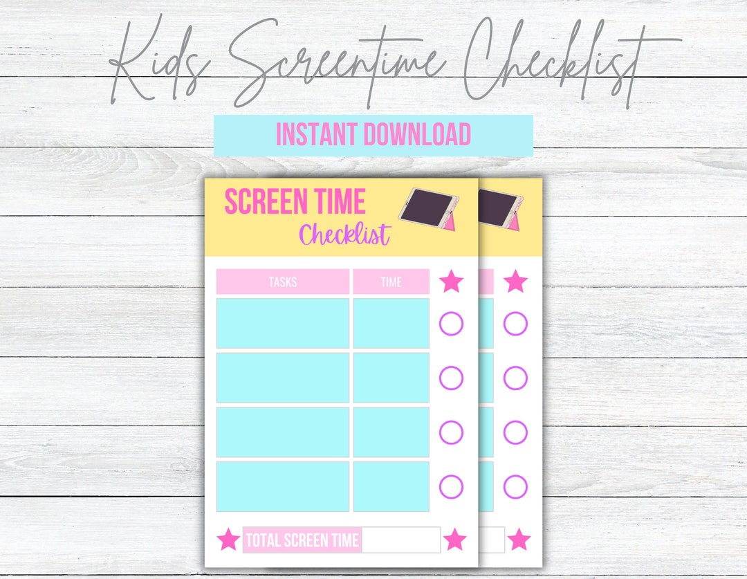 Printable Screen Time Daily Checklist, Weekly Summer Checklist, Summer ...