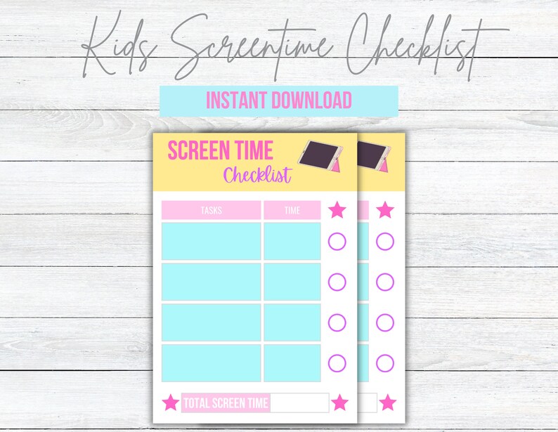 Printable Screen Time Daily Checklist, Weekly Summer Checklist, Summer ...