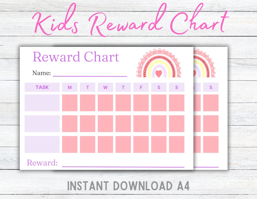 Printable Children’s Reward Chart, Chore Chart, Rainbow, Pink, Daily ...
