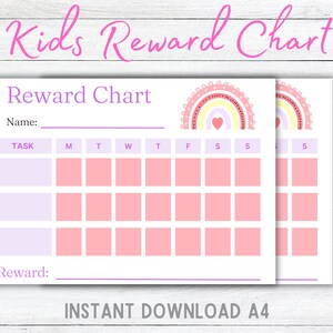 Printable Children’s Reward Chart, Chore Chart, Rainbow, Pink, Daily ...