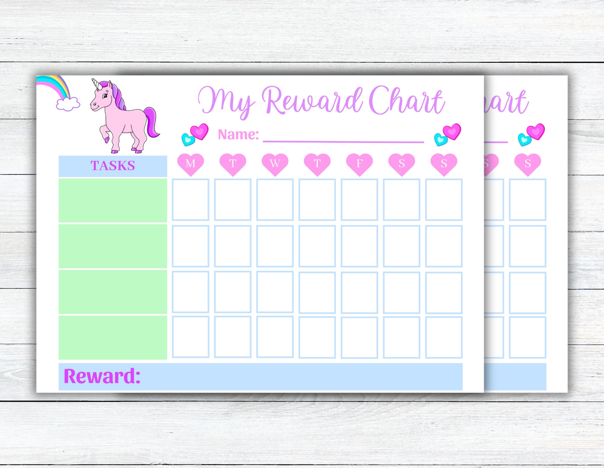 Kids & Toddler Reward Chart Printable, Rainbow, Hearts, Daily Weekly ...