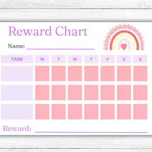 Printable Children’s Reward Chart, Chore Chart, Rainbow, Pink, Daily ...