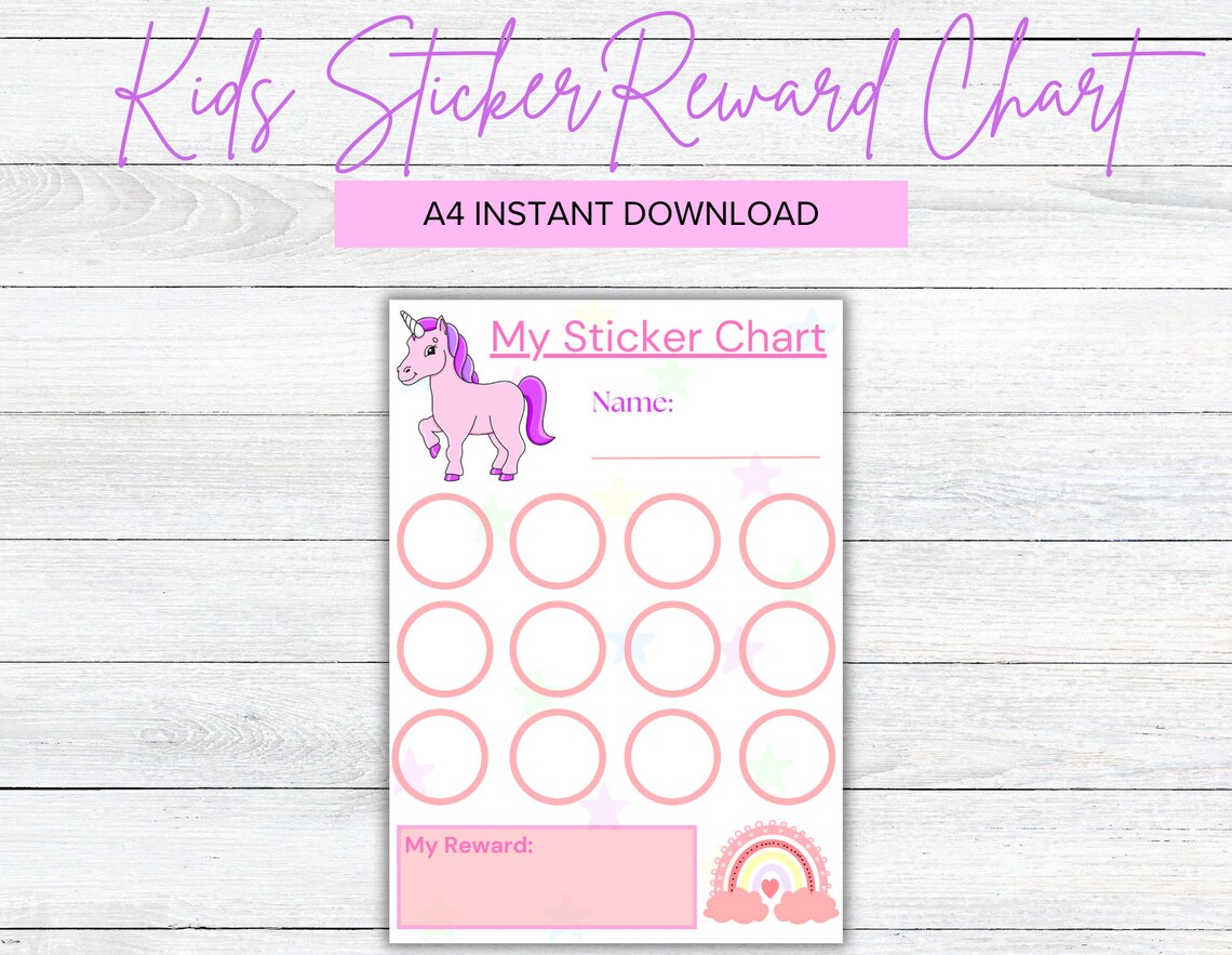 Printable Unicorn Children's Reward Sticker Chart, Rainbow Stars and ...