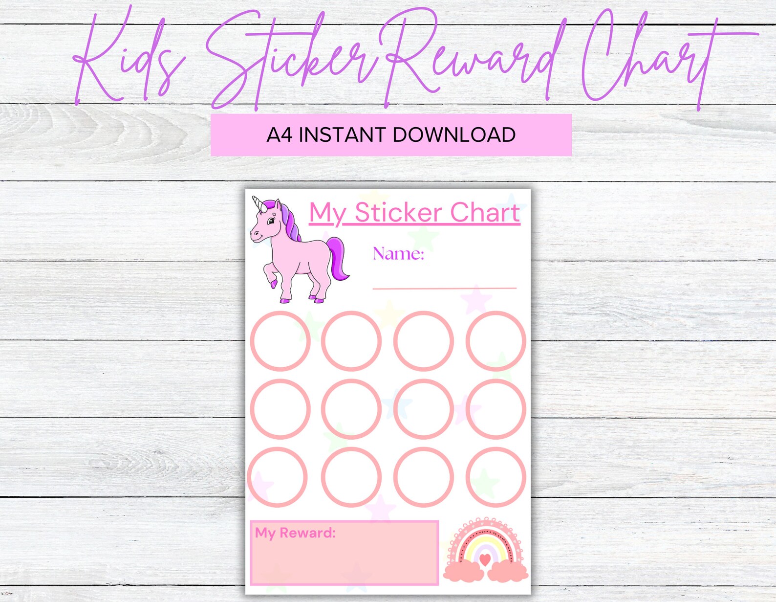 Printable Unicorn Children's Reward Sticker Chart, Rainbow Stars and ...