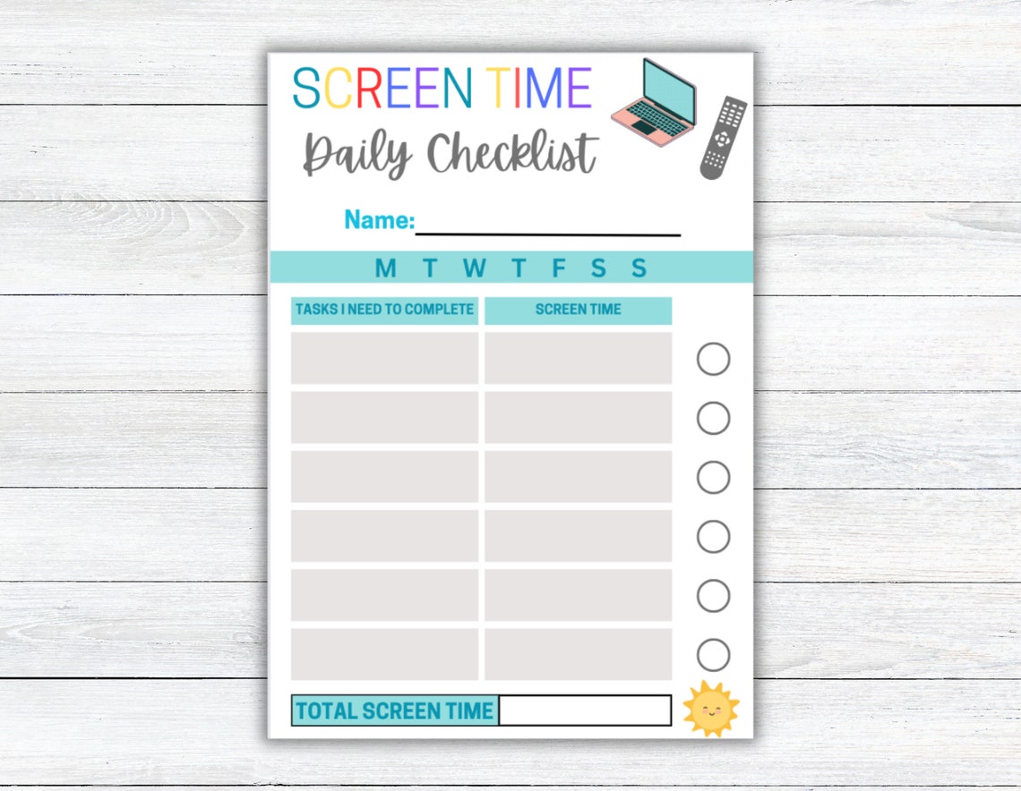 Printable Screen Time Daily Checklist, Weekly Summer Checklist, Summer ...