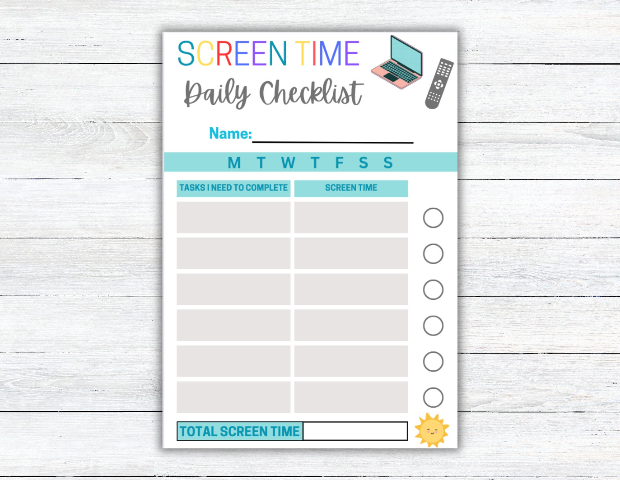 Printable Screen Time Daily Checklist, Weekly Summer Checklist, Summer ...