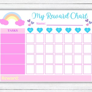 Kids & Toddler Reward Chart Printable, Rainbow, Hearts, Daily Weekly ...