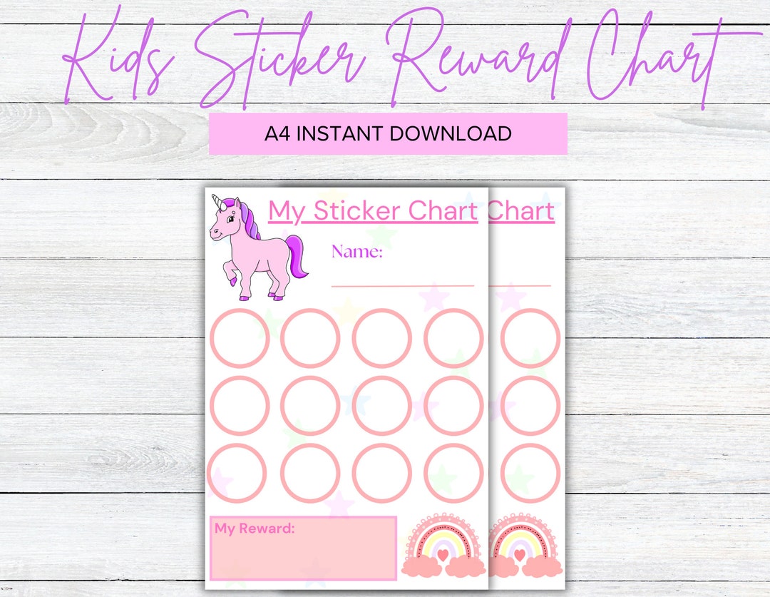 Printable Unicorn Children's Reward Sticker Chart, Rainbow Stars and ...