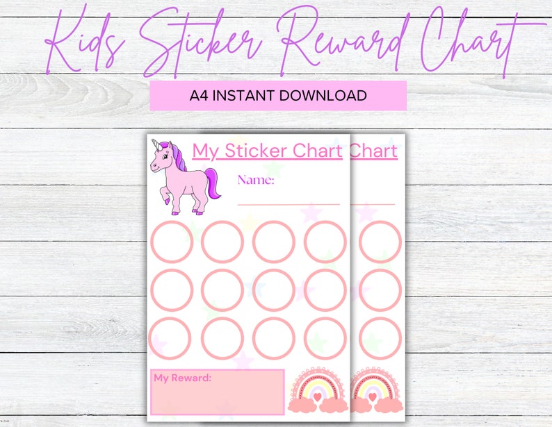 Printable Unicorn Children's Reward Sticker Chart, Rainbow Stars and ...
