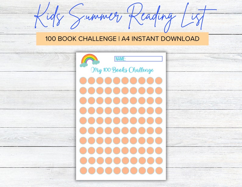 Kids and Toddlers Reading Chart, Rainbow, Summer 100 Book Reading ...