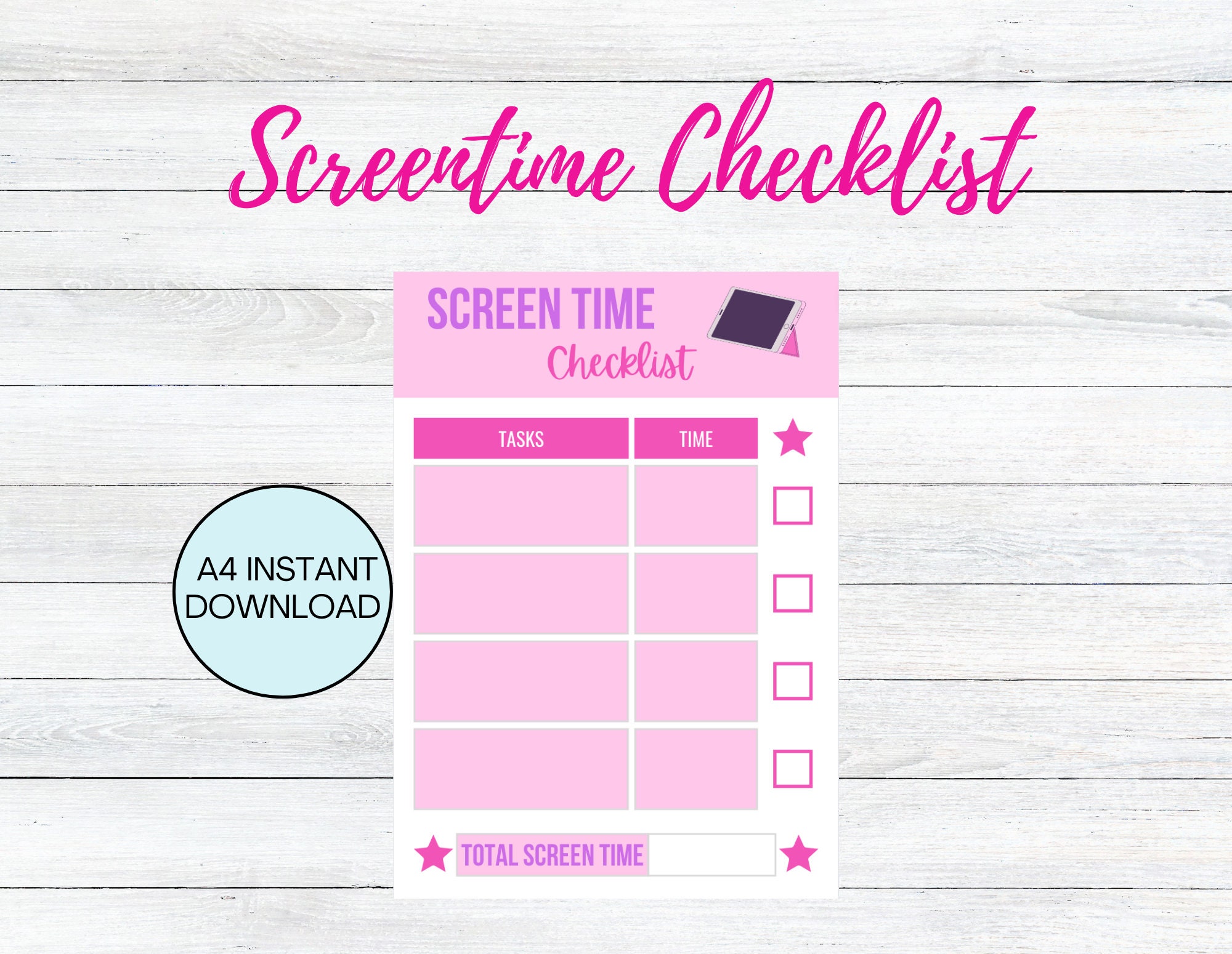 Printable Screen Time Daily Checklist, Weekly Summer Checklist, Summer ...