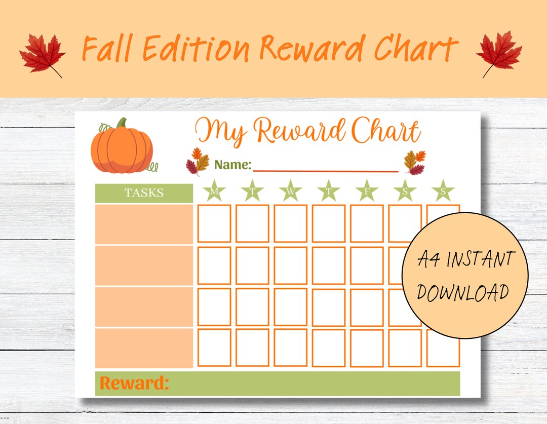 Fall Theme Kids & Toddler Reward Chart, Pumpkin, Fall Leaves, Stars ...