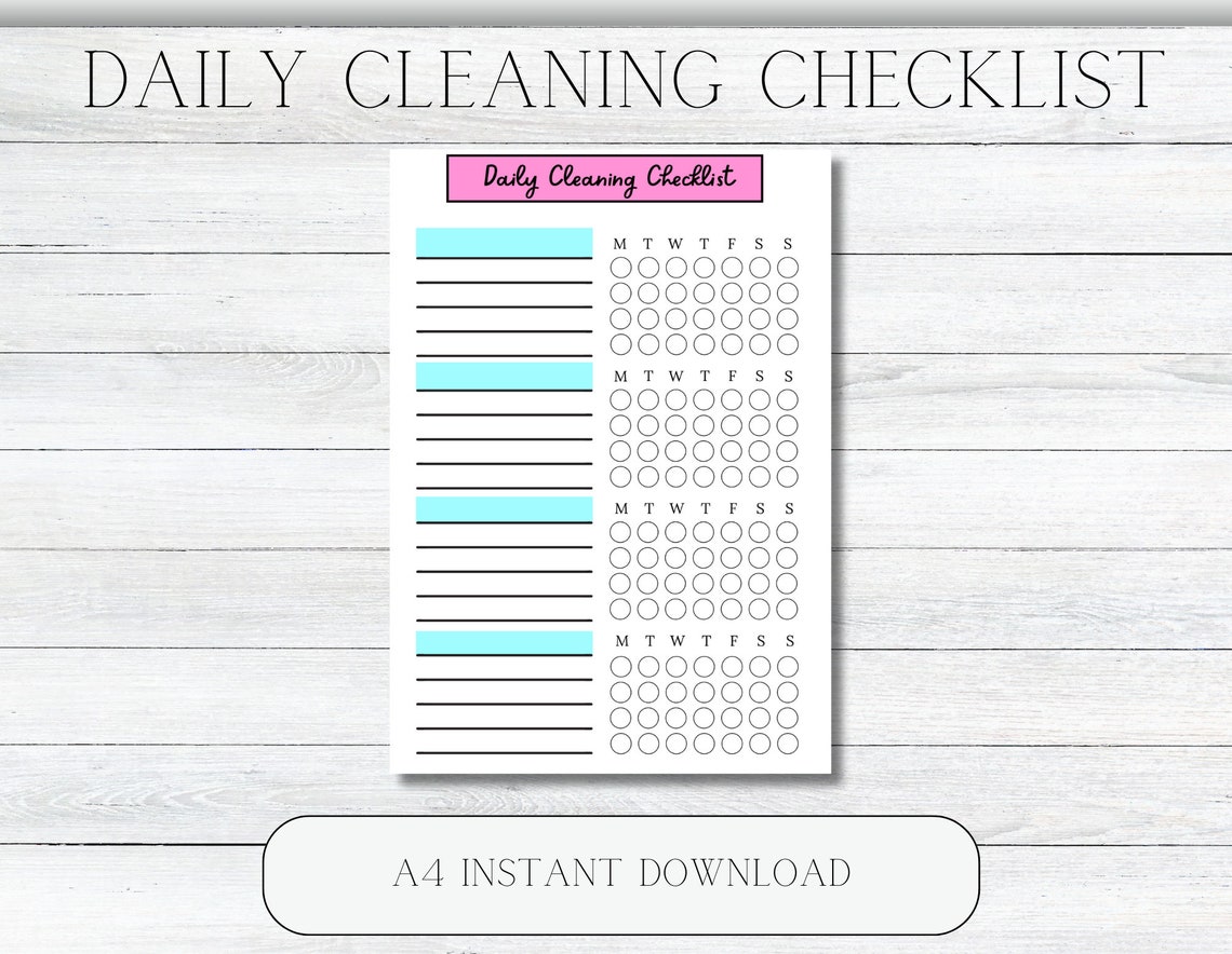 Printable Daily Cleaning Schedule Checklist, Chore Chart Checklist ...