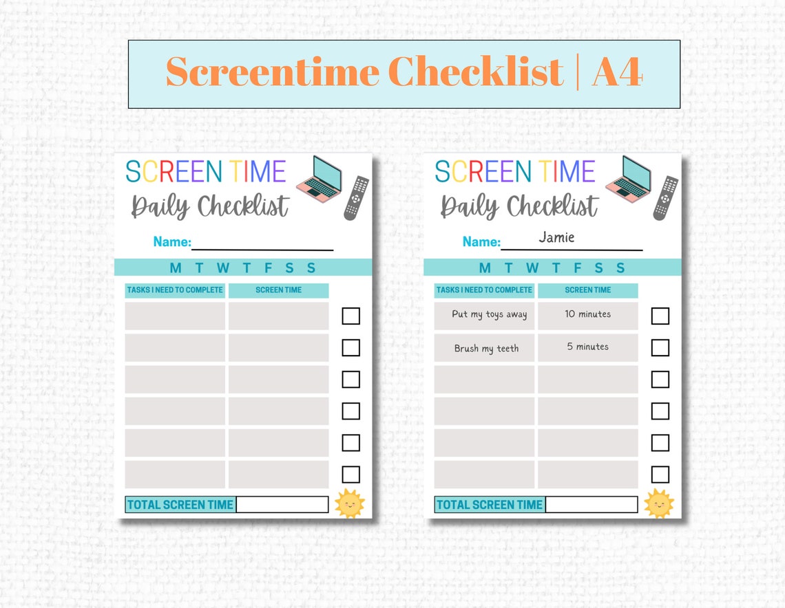 Printable Screen Time Daily Checklist Weekly Summer - Etsy