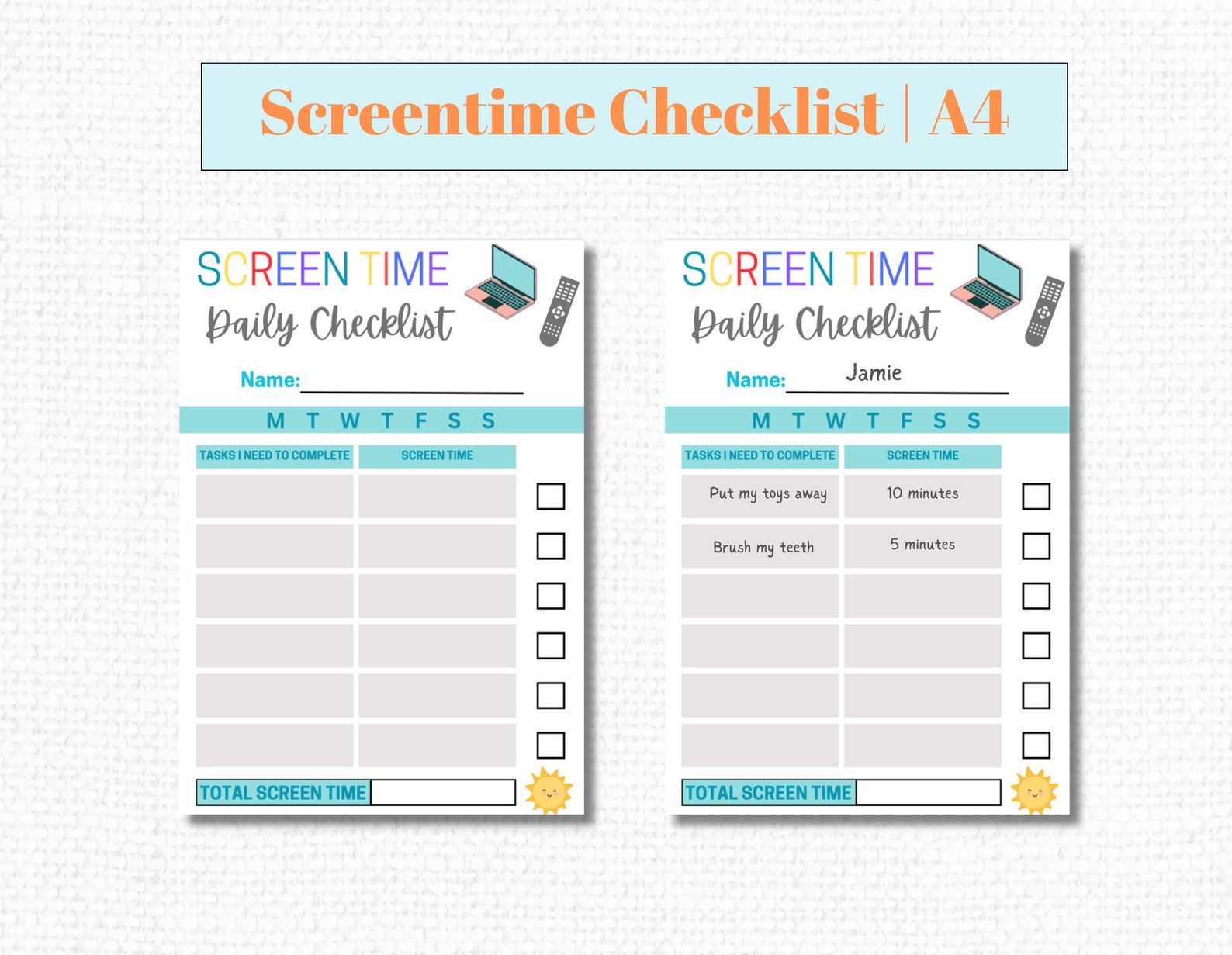 Printable Screen Time Daily Checklist Weekly Summer - Etsy