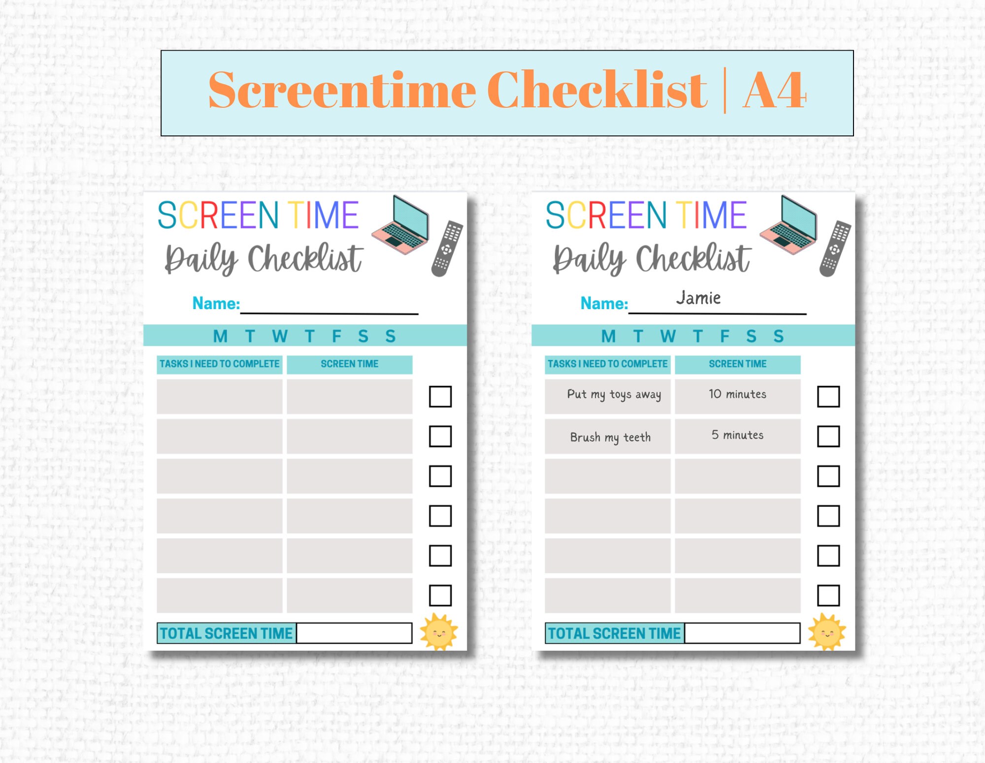 Printable Screen Time Daily Checklist Weekly Summer - Etsy