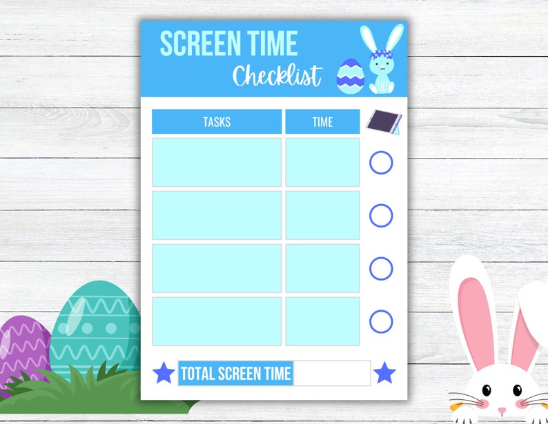 Easter Theme Printable Screen Time Daily Checklist, Weekly Summer ...