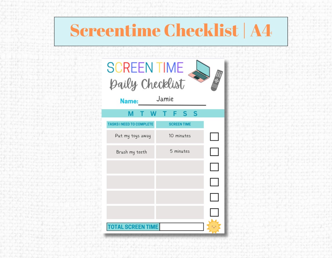 Printable Screen Time Daily Checklist Weekly Summer - Etsy