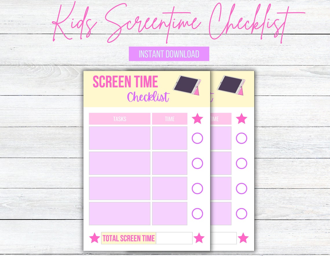 Printable Screen Time Daily Checklist, Weekly Summer Checklist, Summer ...