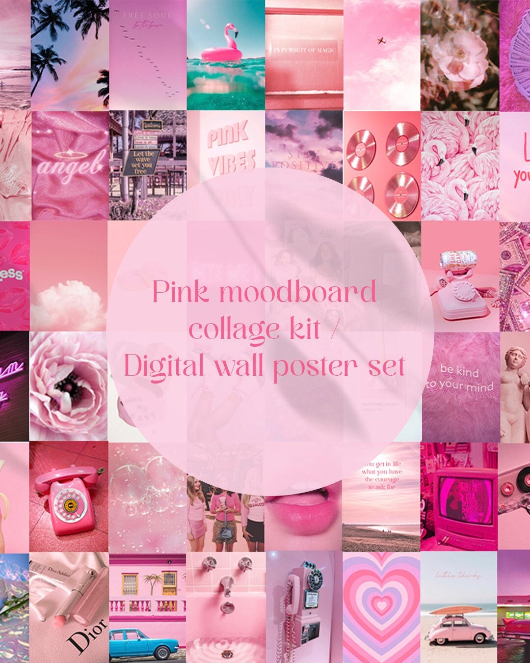 Pink Moodboard Collage Set - Digital Wall Poster Set - Aesthetic Wall ...