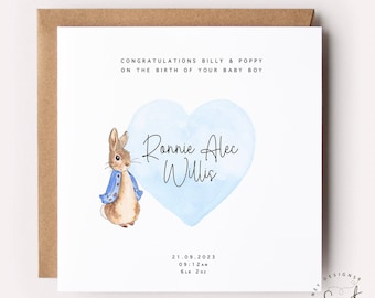 Personalised Peter Rabbit New Baby Card, New Baby, Personalised Card ...