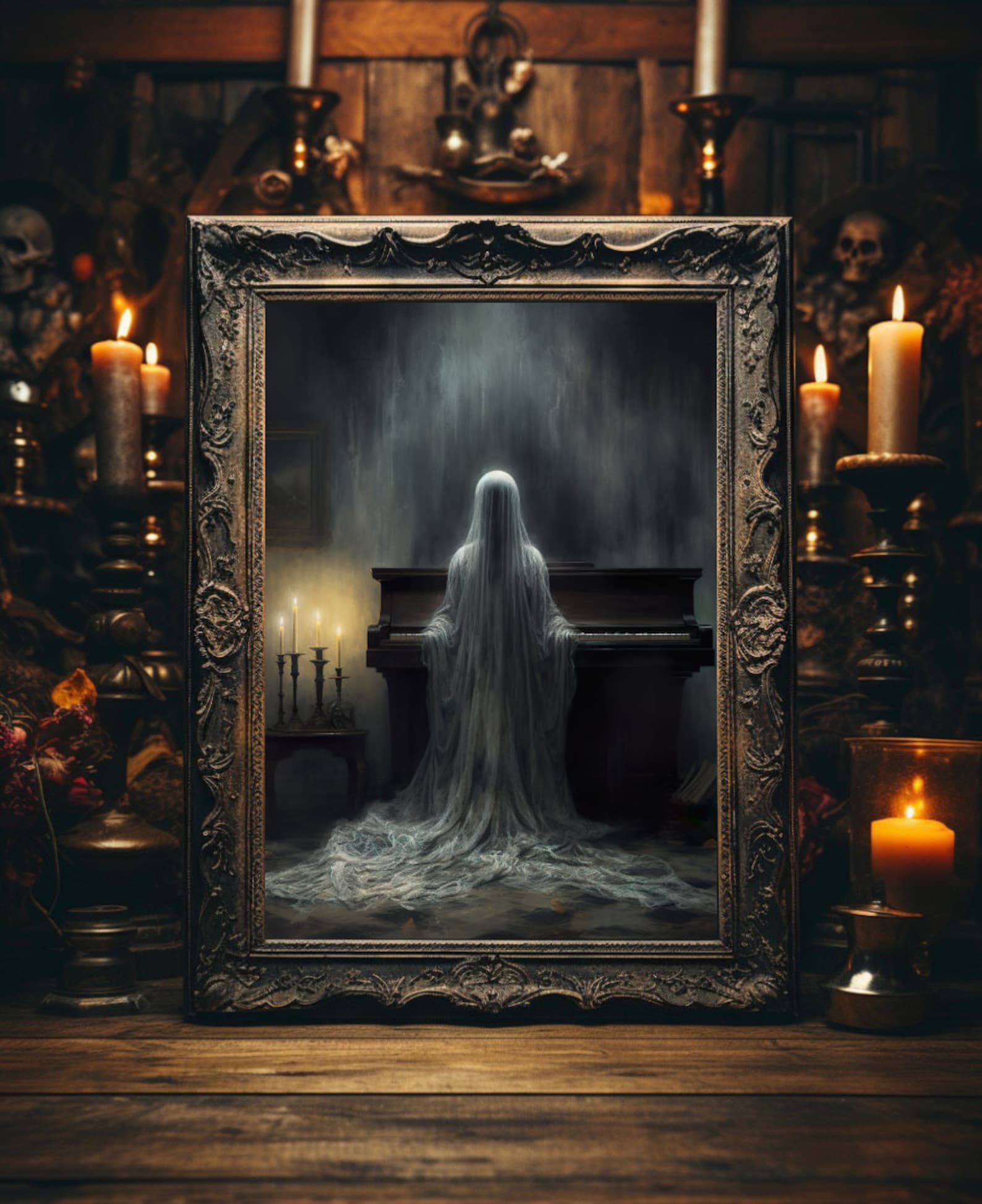 Ghost Playing Piano Printable Wall Art Halloween Art Print - Etsy