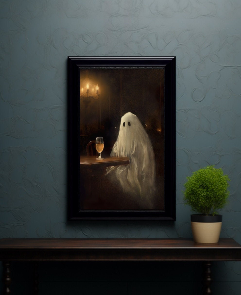 Ghost With Wine Printable Wall Art Halloween Art Print - Etsy