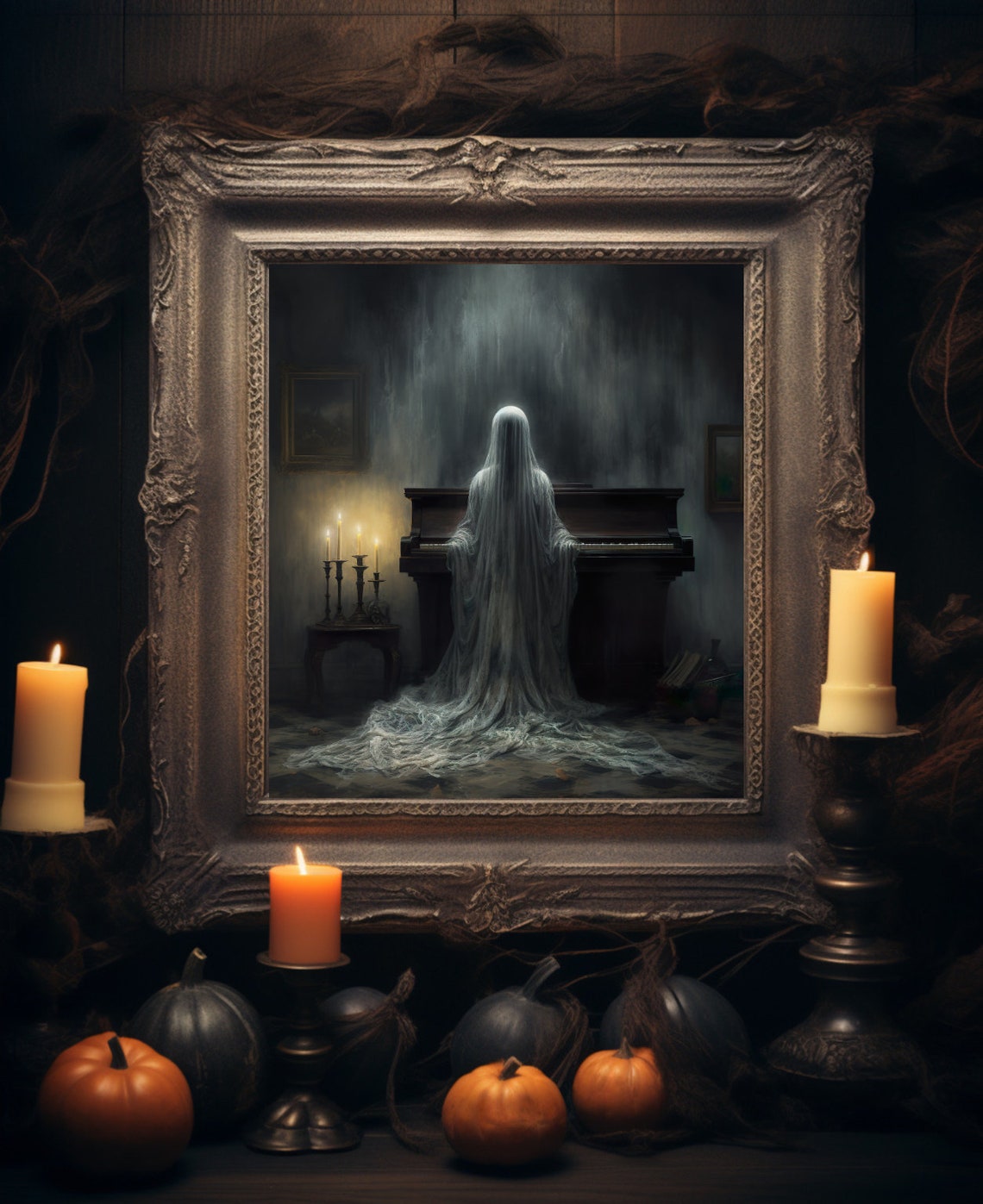 Ghost Playing Piano Printable Wall Art Halloween Art Print - Etsy
