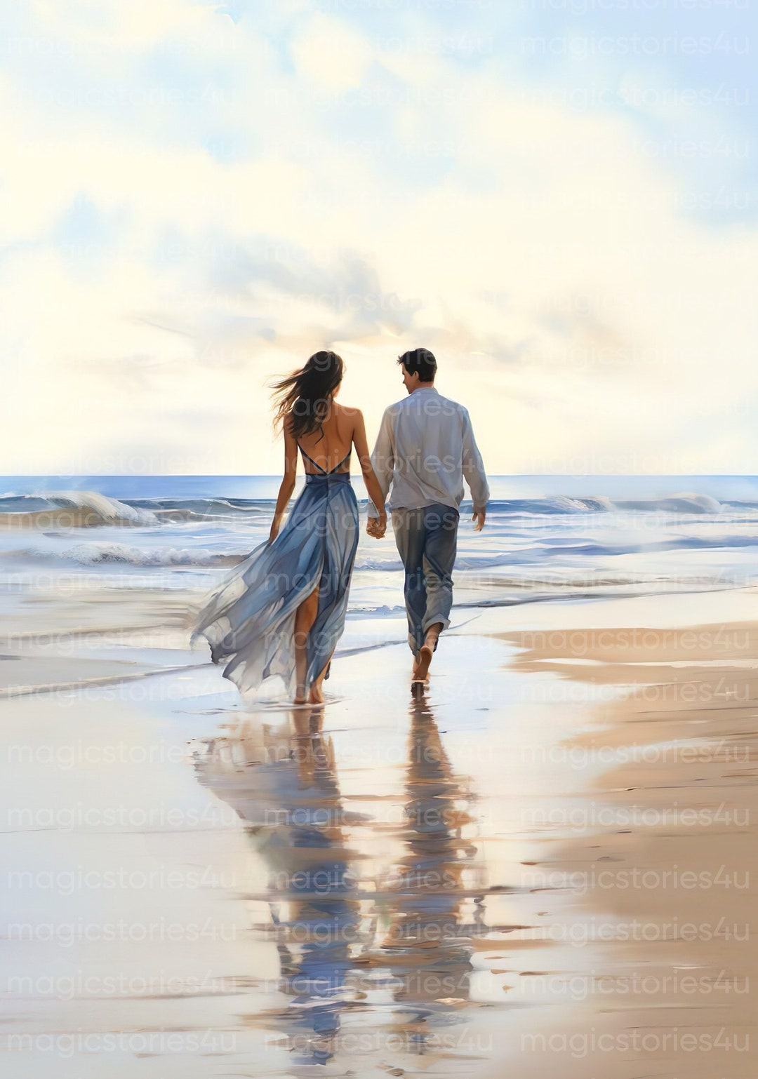 A Couple at the Beach Watercolor Painting - Instant Downloadable Print ...