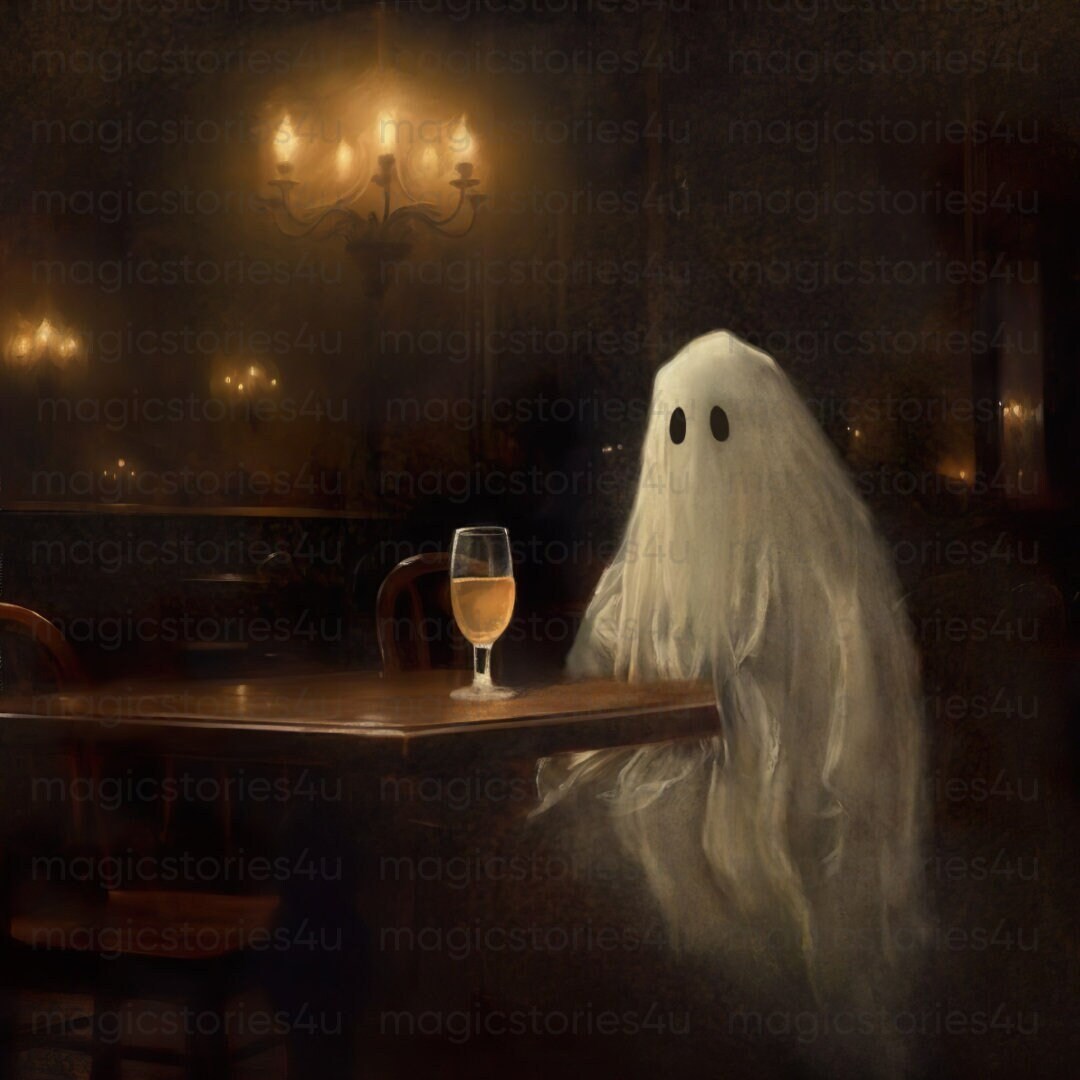 Ghost With Wine Printable Wall Art Halloween Art Print - Etsy