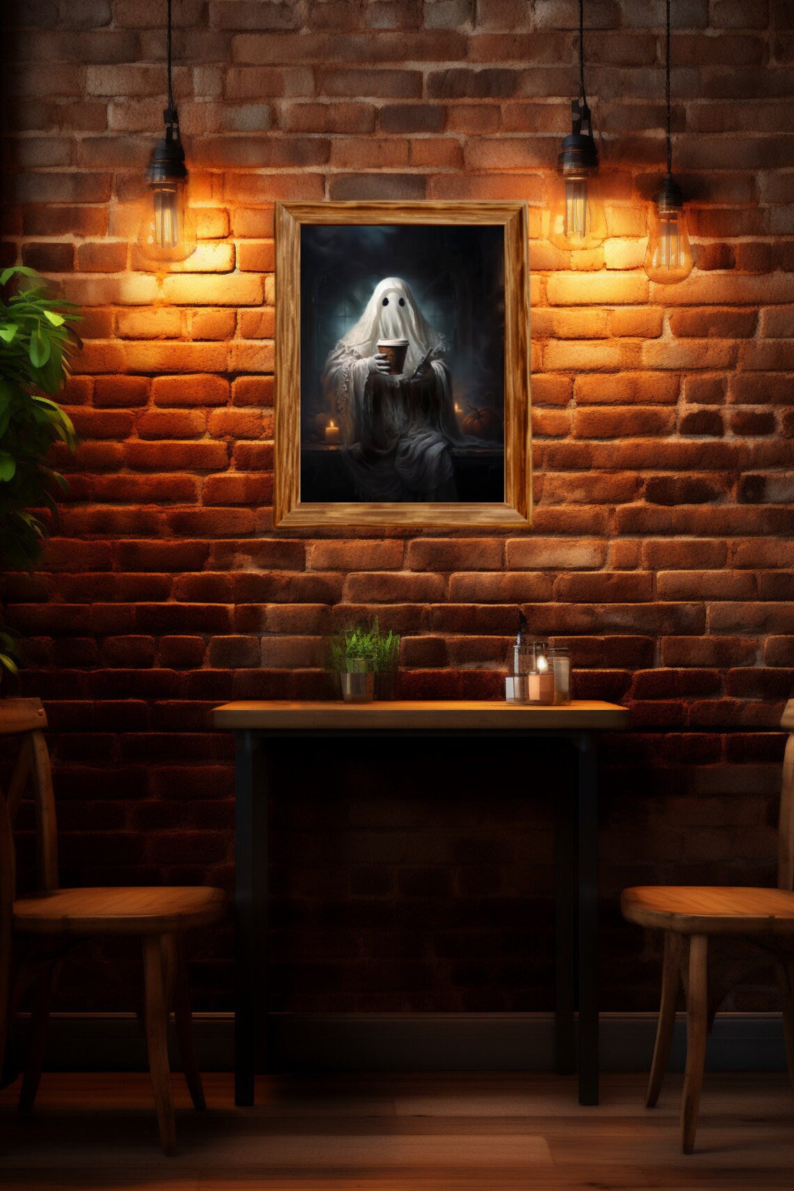 Ghost With Coffee Printable Wall Art Halloween Art Print - Etsy