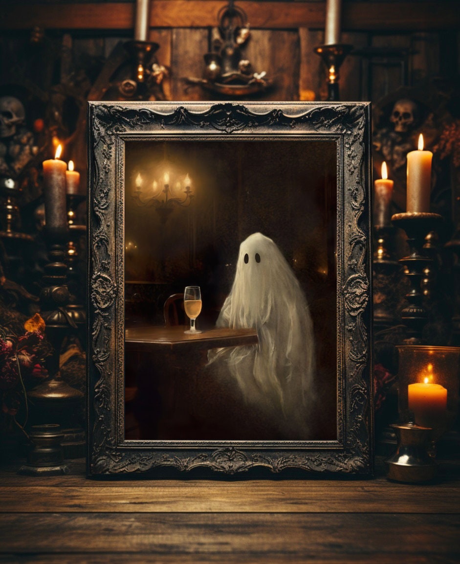 Ghost With Wine Printable Wall Art Halloween Art Print - Etsy