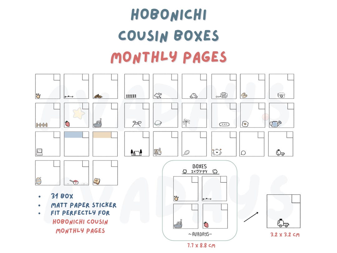 Hobonichi Cousin - Boxes Stickers for Monthly Pages - Etsy