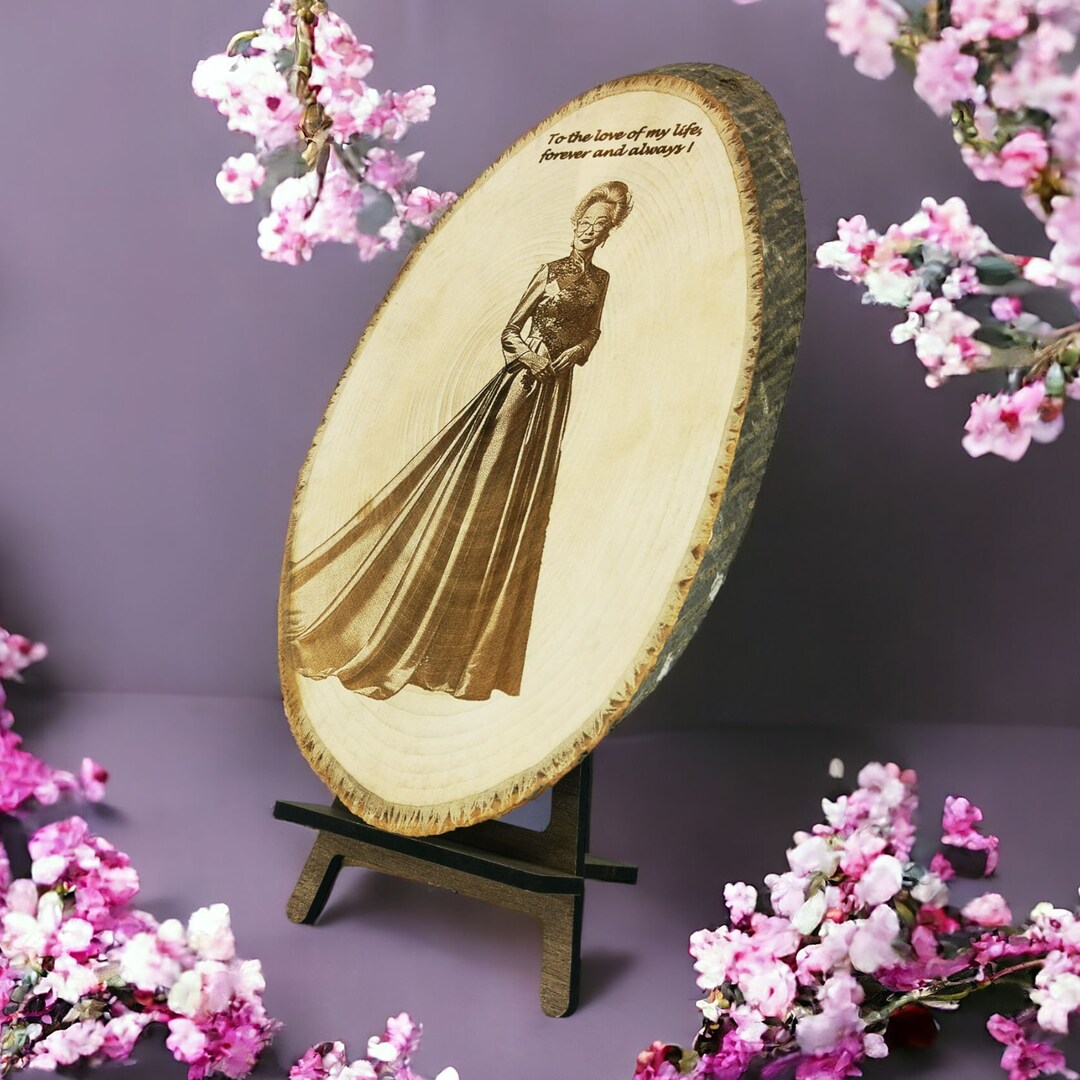 Custom Laser Engraved Wood Slice Photo Plaque Wedding Anniversary Gift ...