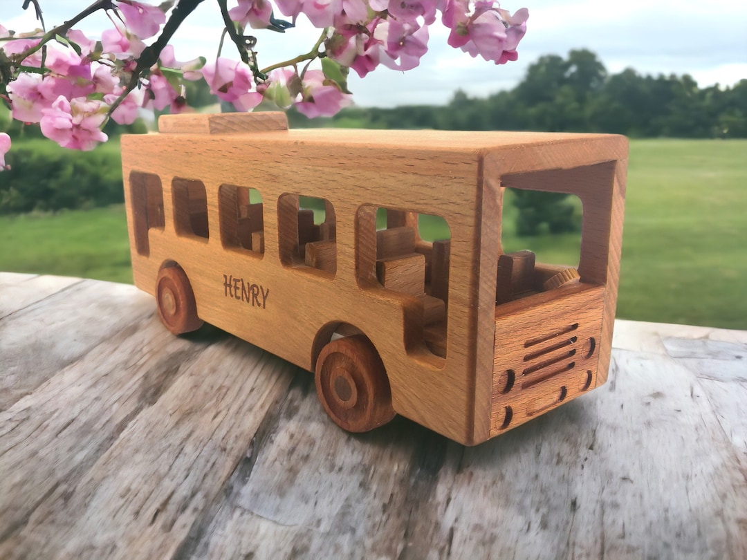 Handmade Wooden Toy Bus: Montessori Beechwood Car Gift - Etsy