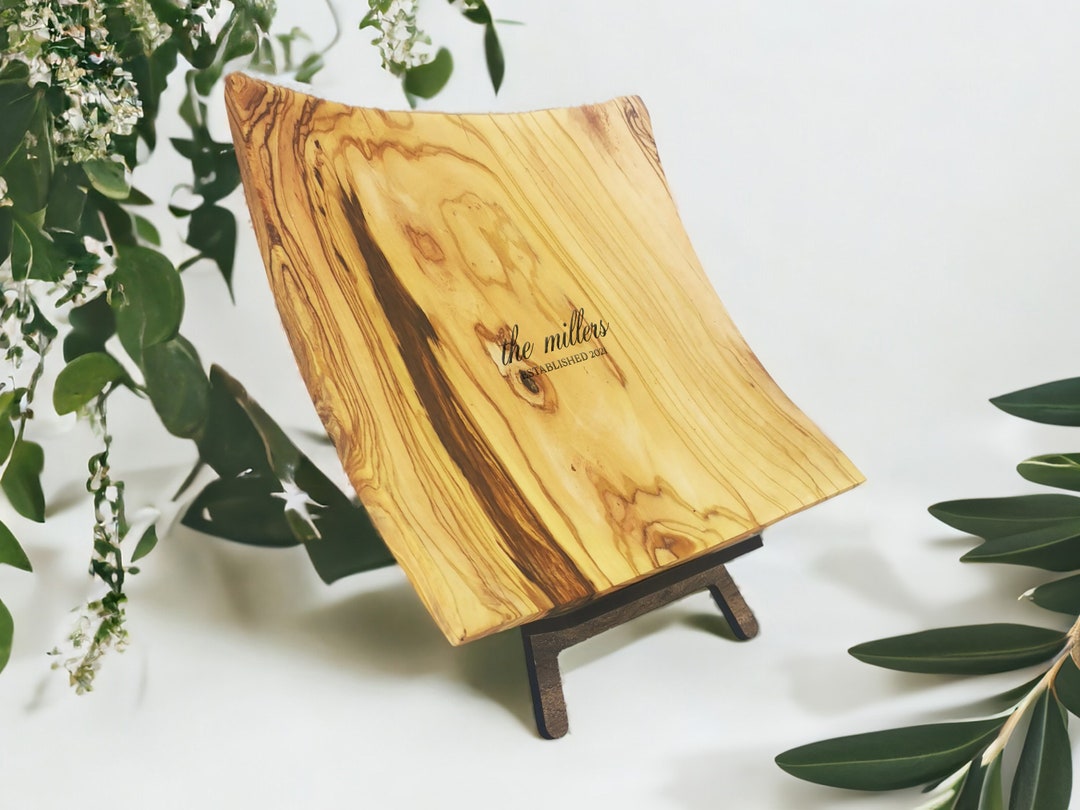 Personalized Hand Carved Olive Wood Square Plates Kitchen Decor Unique ...