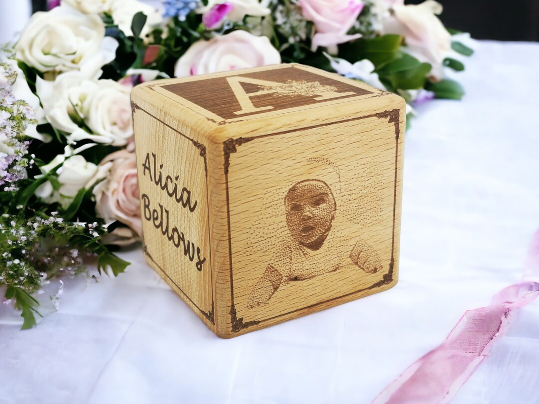 Personalized Baby Keepsake Cube With Photo, Custom Wooden Baby Block ...
