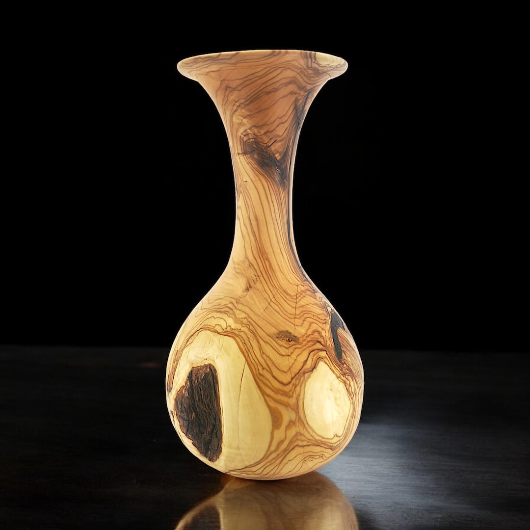 Unique Hand-carved Olive Wood Vase Rustic Home Decor, Housewarming Gift ...