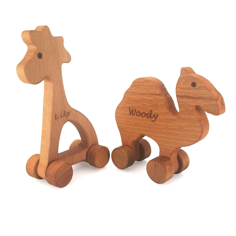 Personalized Push Wooden Toy Giraffe and Camel as Birthday - Etsy