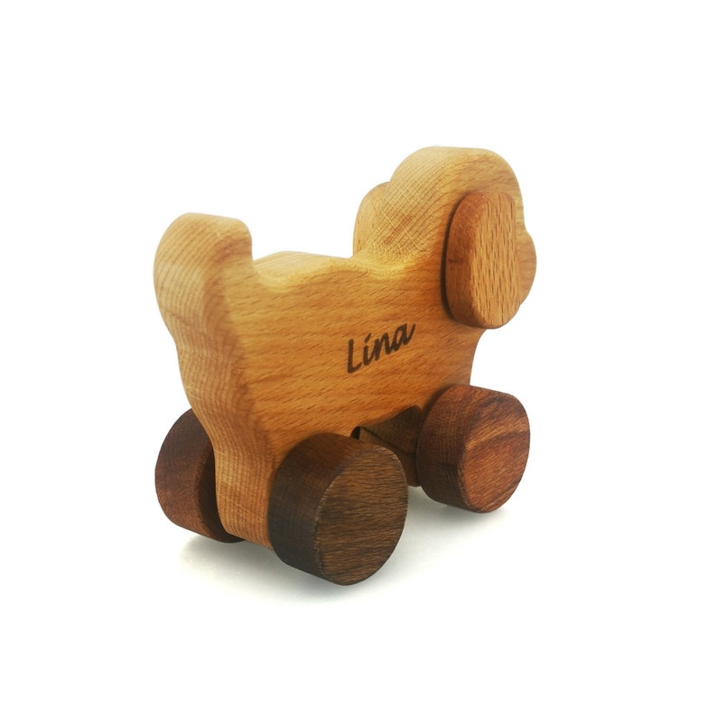 Personalized Wooden Toy Dog With Wheels Gift for Toddlers, Customizable ...