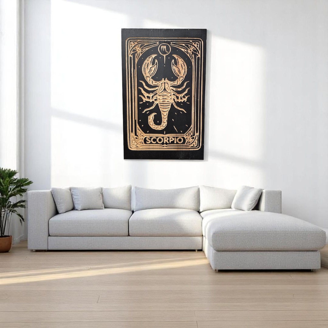 Personalized Scorpio Zodiac Wood Carving: Minimalist Line Art Wall ...