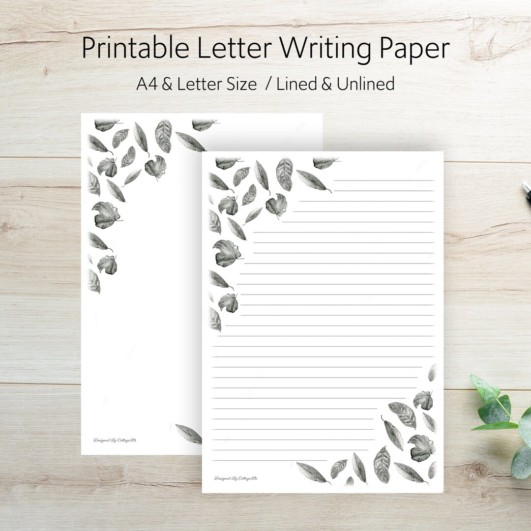 Printable Leaf Letter Writing Paper Lined and Unlined A4 - Etsy