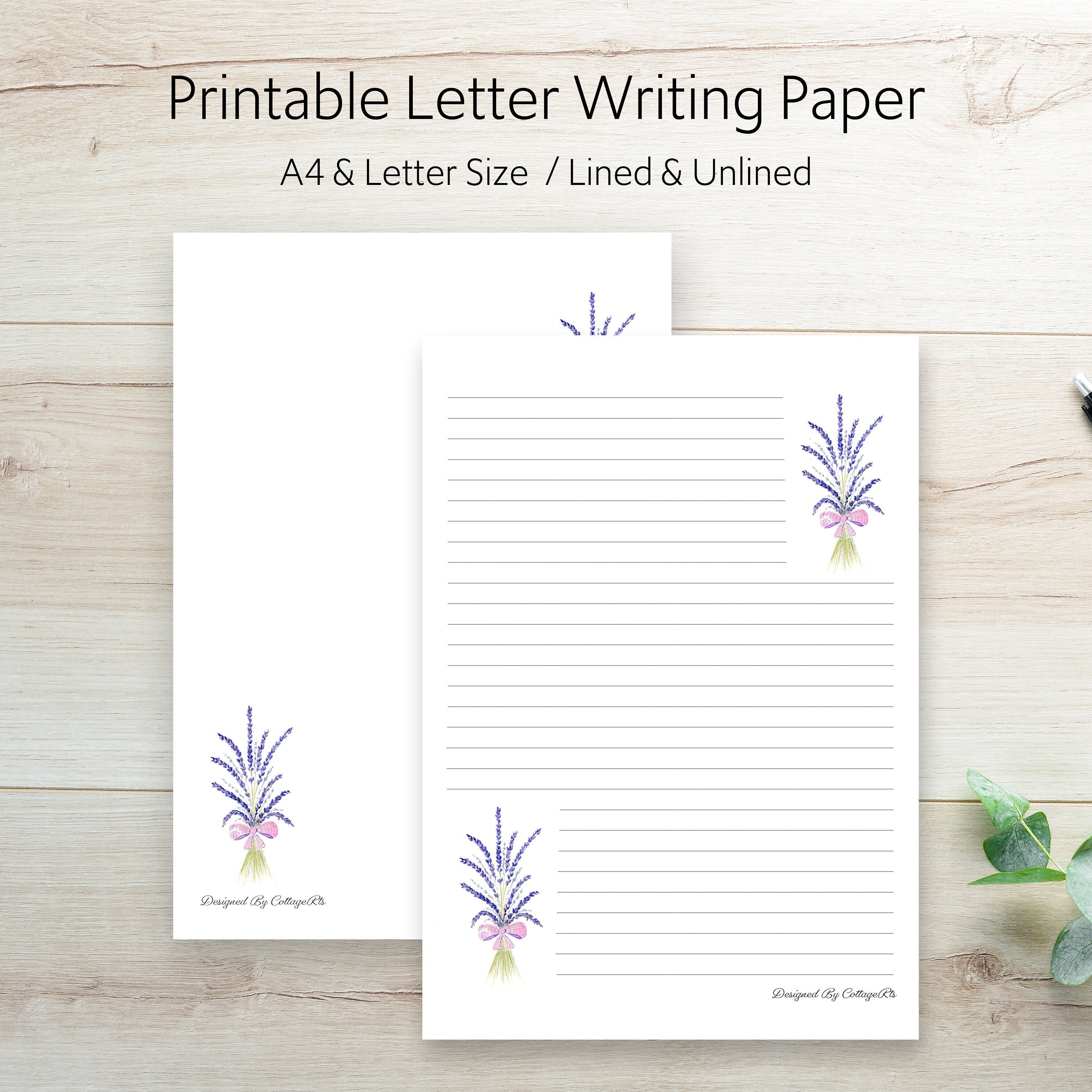 Printable Lavender Letter Writing Paper Lined and Unlined - Etsy