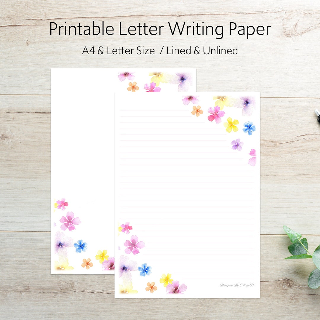 Printable Watercolour Florals Letter Writing Paper Lined and Unlined A4 ...