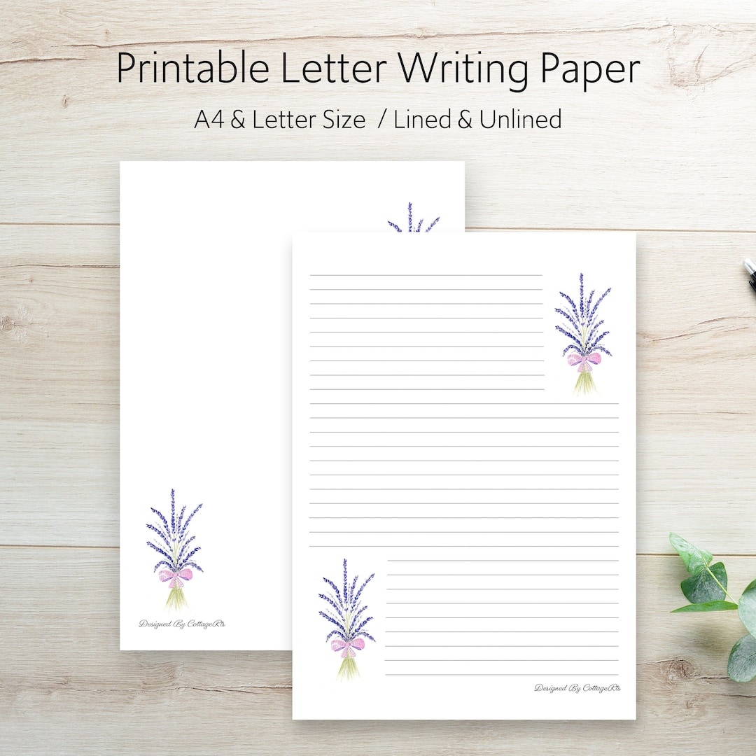 Printable Lavender Letter Writing Paper Lined and Unlined A4 and US ...