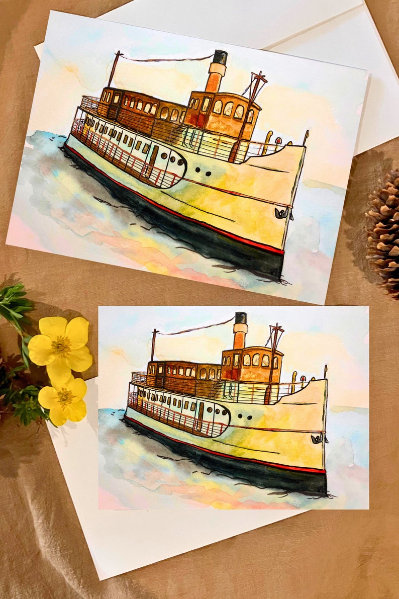 PRINTABLE Watercolor Card, Steam Boat Painting, Classic Boat, Steam ...