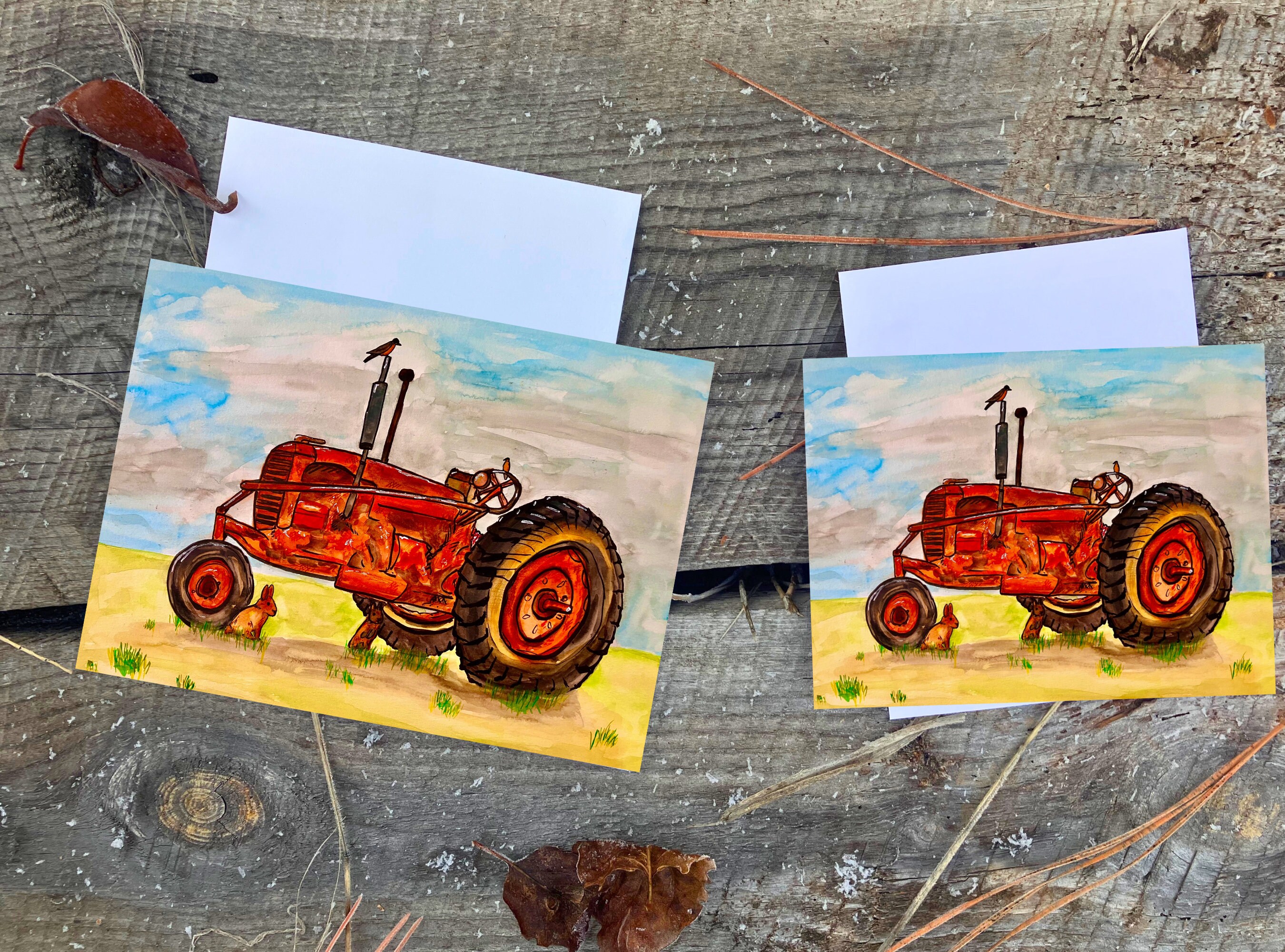 Sets of Watercolor Tractor Card, Watercolor Cards, Blank Inside ...