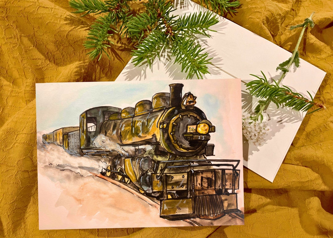 PRINTABLE Watercolor Card, Downloadable Card, Train Painting, Classic ...